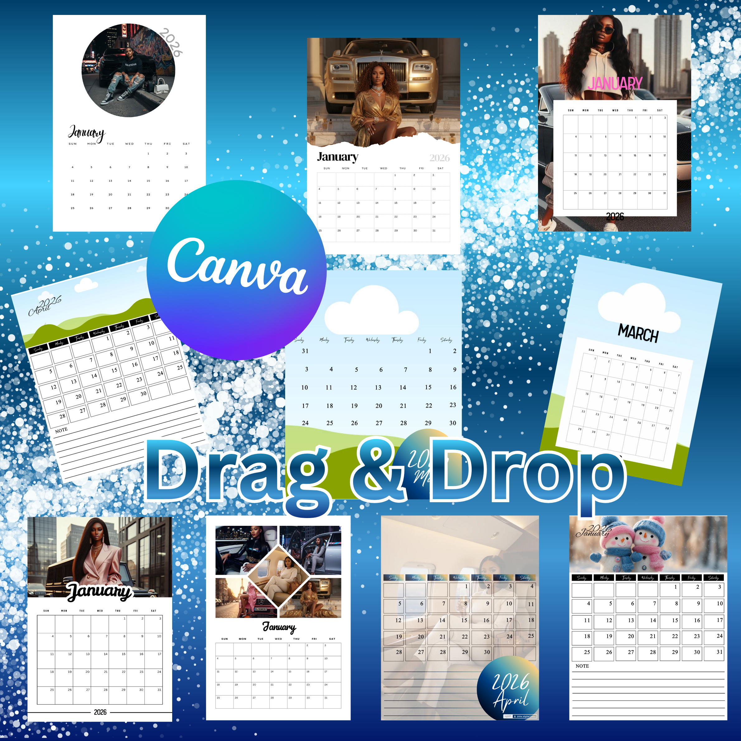 2026 Drag & Drop Calendar Bundle – 11/ 12-Month Editable Canva Templat ...
